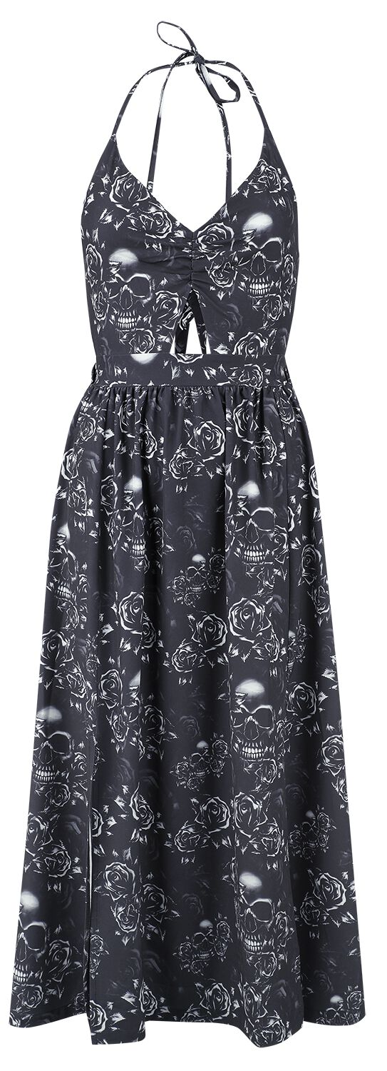 Double Slit Dress with Roses and Skulls | Black Premium by EMP Vestido ...